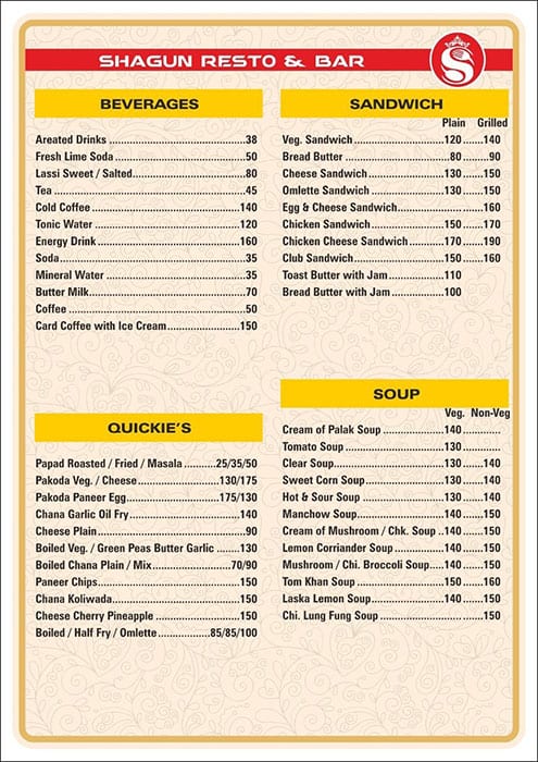 Menu of Shagun Resto & Bar, Nalasopara, Mumbai