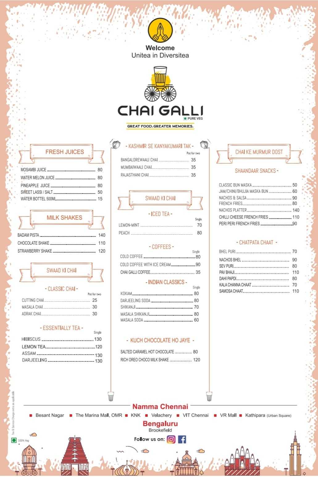 Menu at Chai Galli - Guindy, Chennai