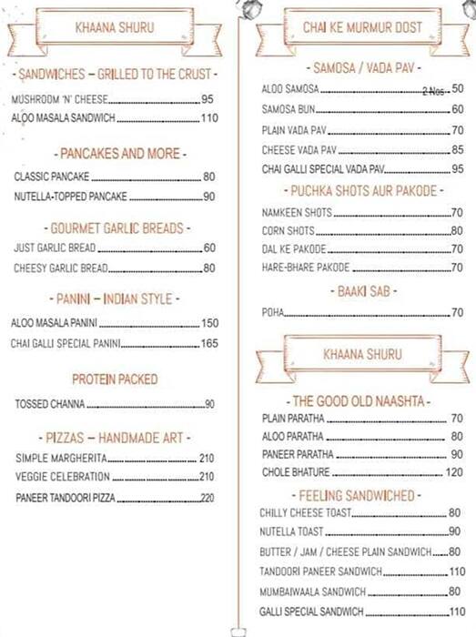Menu at Chai Galli - Guindy, Chennai