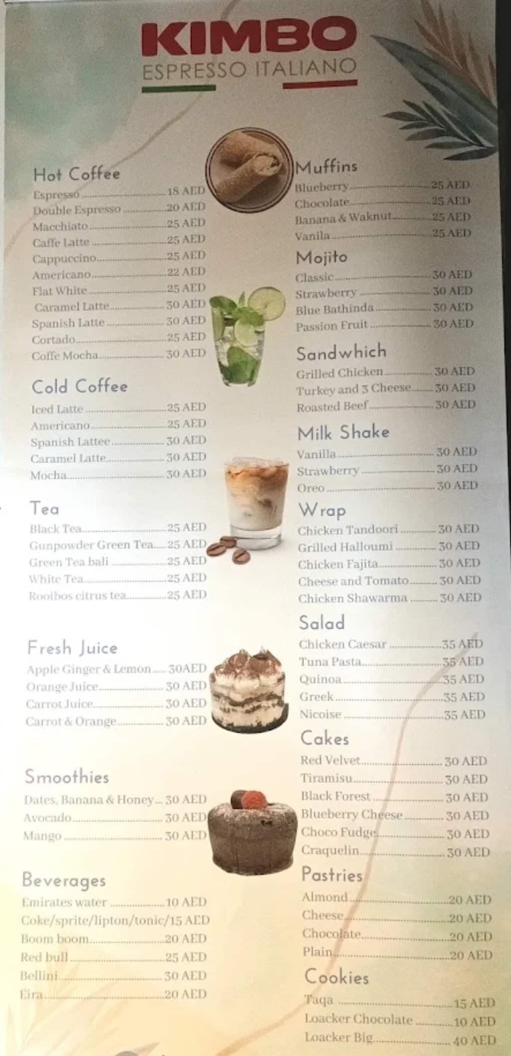 Menu of KIMBO, Al Maryah Island, Abu Dhabi