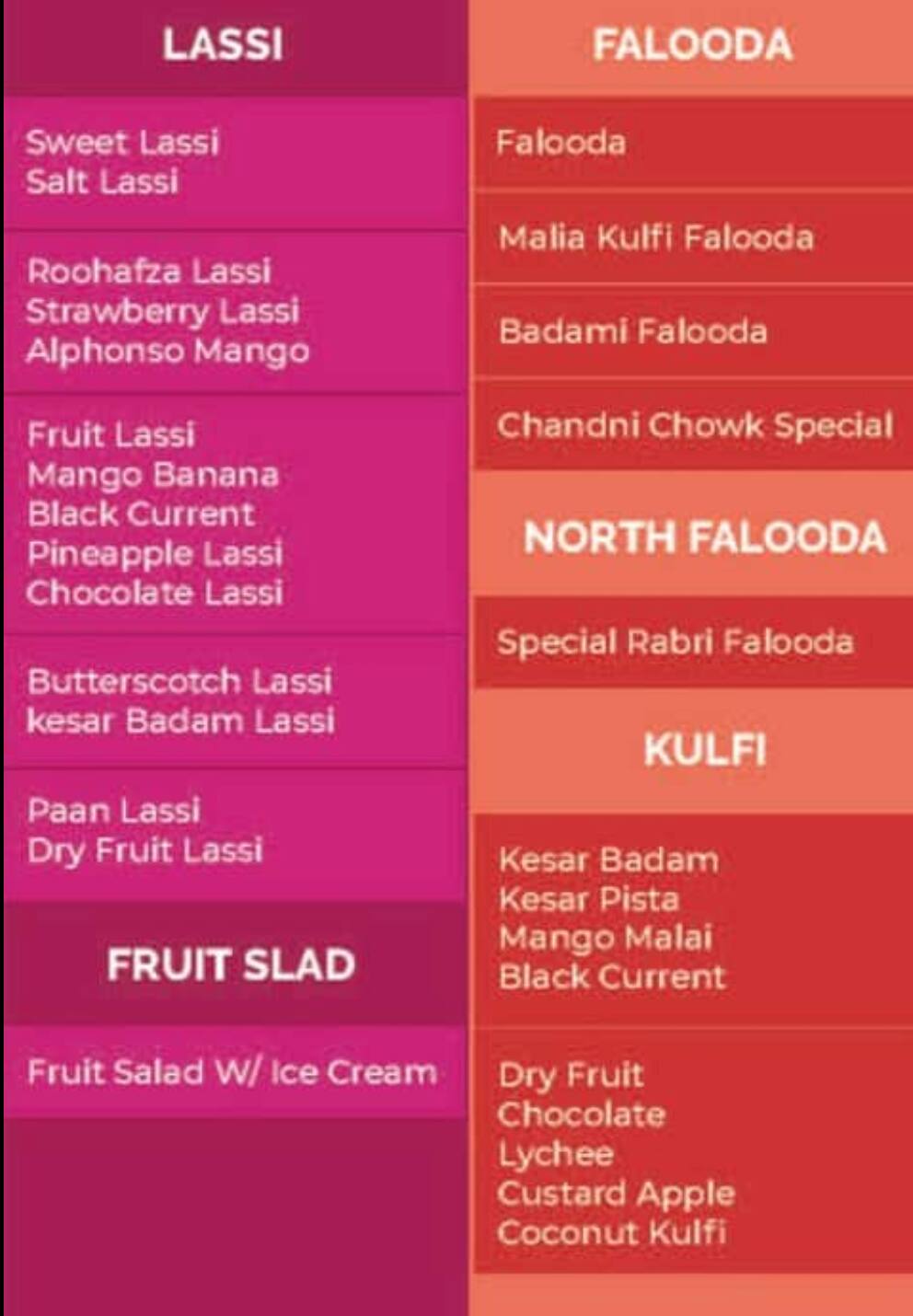 Menu of The Lassi Corner, Liluah, Howrah