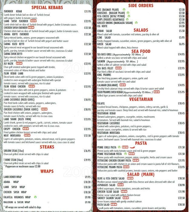 Menu at Istanbul Meze Mangal restaurant, London