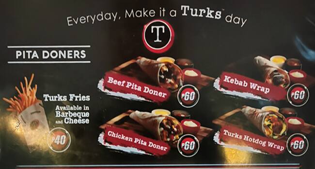 Menu at Turks restaurant, Quezon City, Shoppes at Victoria