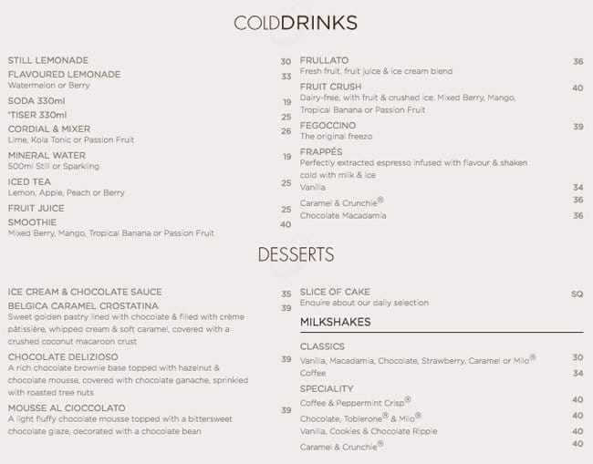 Menu at Fego Caffé cafe, Cape Town, Okavango Rd