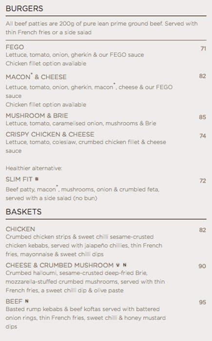 Menu at Fego Caffé cafe, Cape Town, Okavango Rd