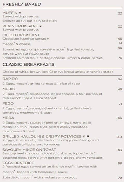 Menu at Fego Caffé cafe, Cape Town, Okavango Rd