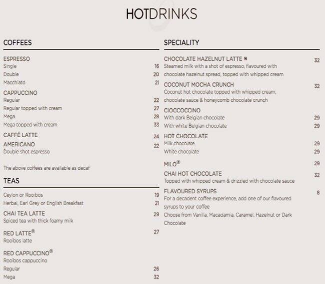 Menu at Fego Caffé cafe, Cape Town, Okavango Rd