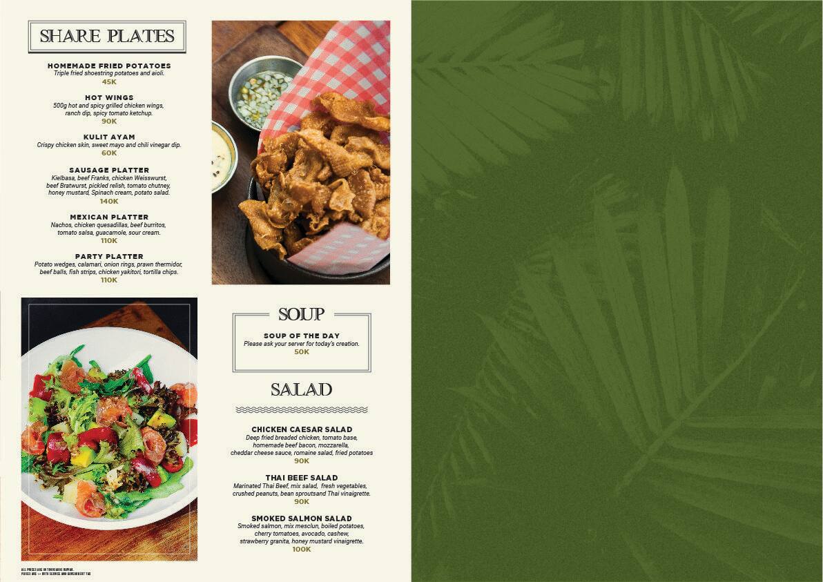 Menu at PARC 19 pub & bar, South Jakarta