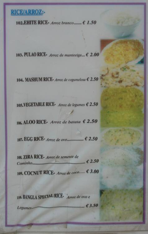 Menu em Kolapata Restaurant, Lisboa