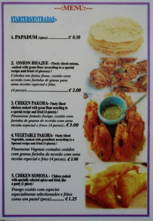 Menu em Kolapata Restaurant, Lisboa