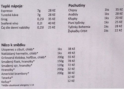 Menu at Restaurace za hotelem restaurant, Czech Republic