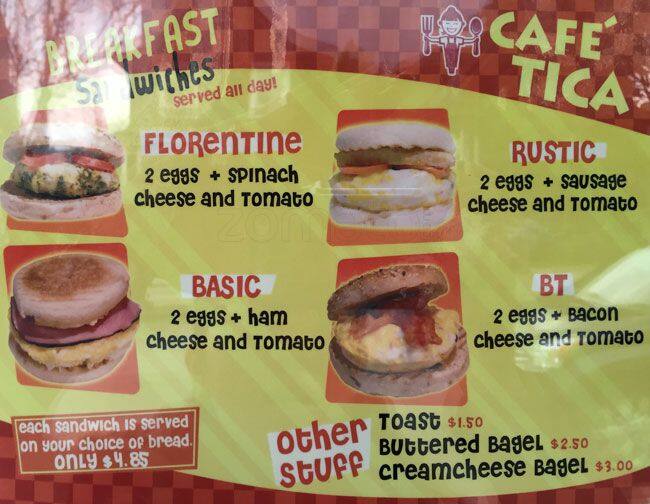 Menu at Cafe Tica, Vancouver