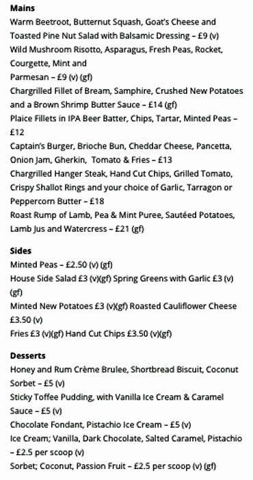 Menu at The Captain Cook pub & bar, London, 203-205 Dawes Road