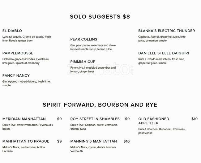 Menu at Solo Bar & Eatery, Seattle