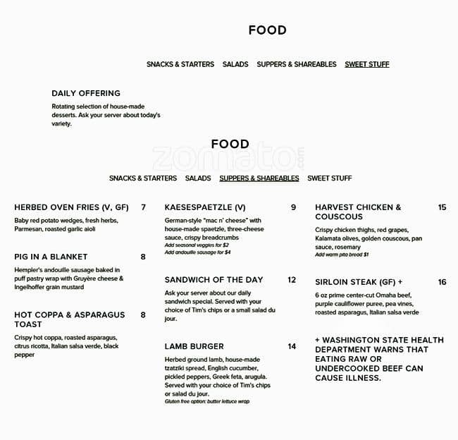 Menu at Solo Bar & Eatery, Seattle