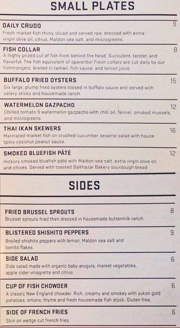 Menu at Greenpoint Fish & Lobster Co. restaurant, New York City