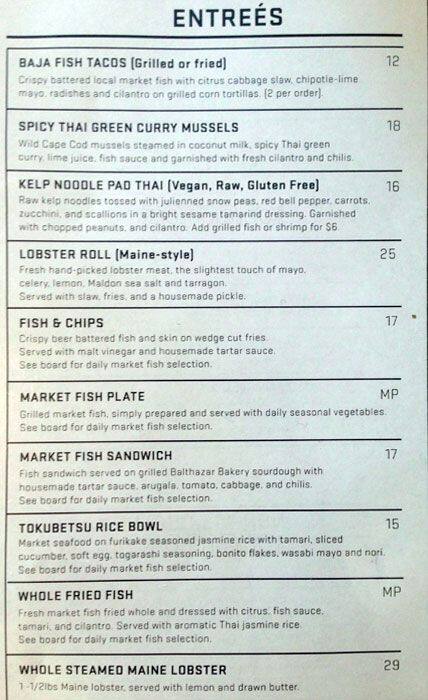 Menu at Greenpoint Fish & Lobster Co. restaurant, New York City