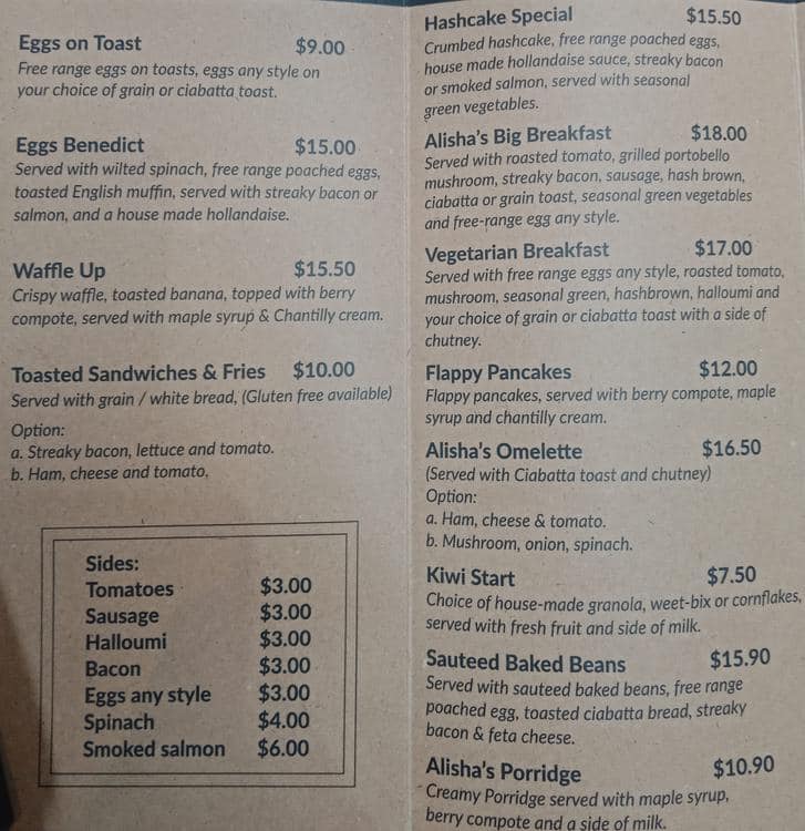 Menu at The Hub Cafe, Auckland, 8 Carr Road