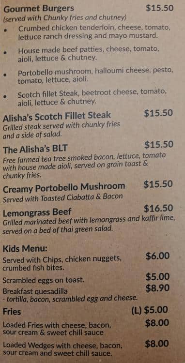 Menu at The Hub Cafe, Auckland, 8 Carr Road