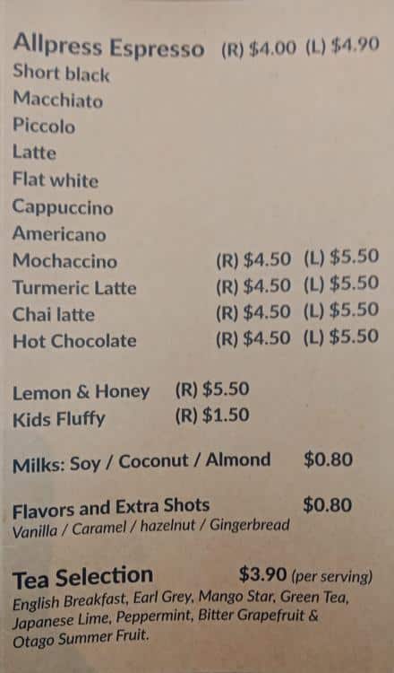 Menu at The Hub Cafe, Auckland, 8 Carr Road