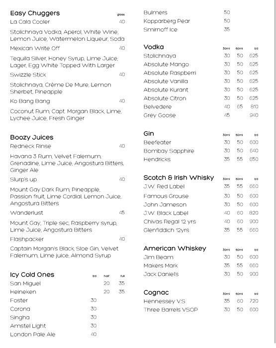 Menu of La Cala, Ghantoot, Abu Dhabi