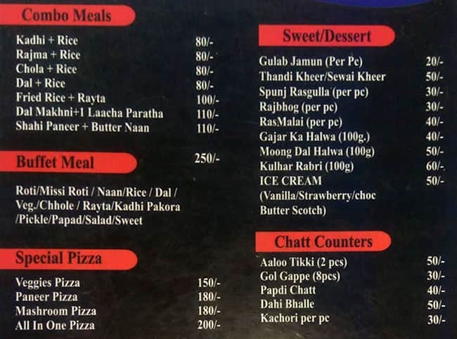 Menu at Shree Krishna Food Junction, Haridwar, Plot 4 Himalayan Colony