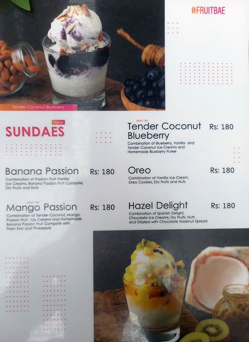 Menu at Fruit Bae, Thiruvananthapuram