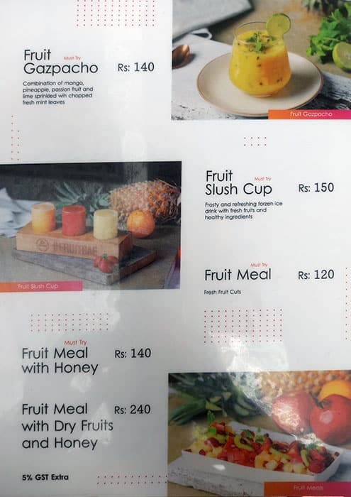 Menu at Fruit Bae, Thiruvananthapuram