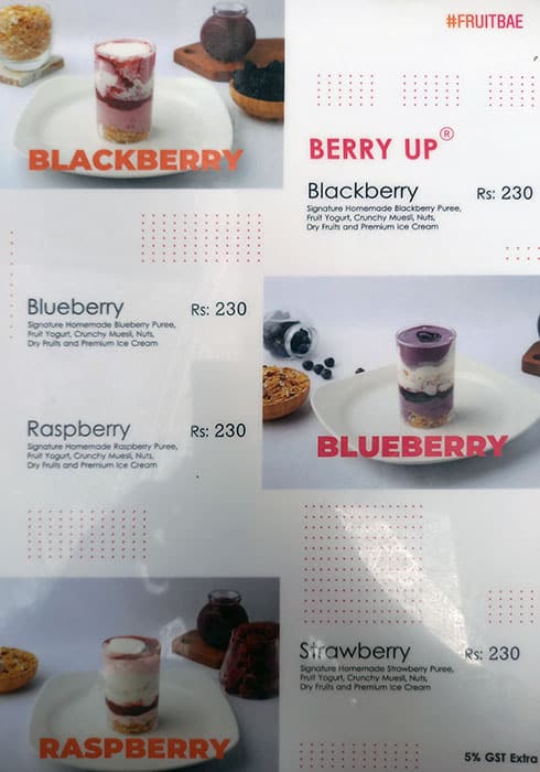 Menu at Fruit Bae, Thiruvananthapuram