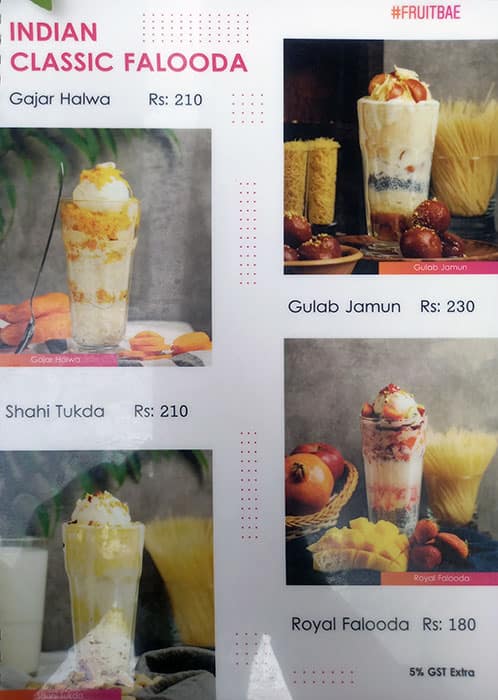 Menu at Fruit Bae, Thiruvananthapuram