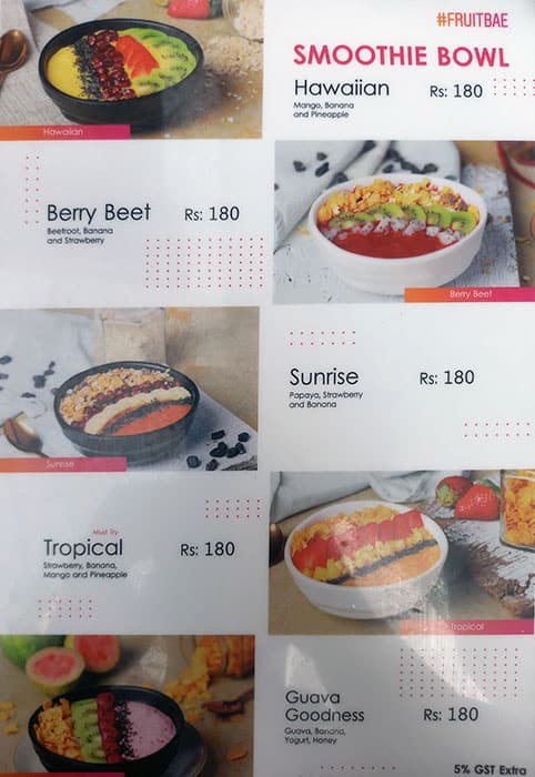 Menu at Fruit Bae, Thiruvananthapuram