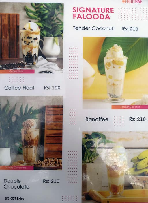 Menu at Fruit Bae, Thiruvananthapuram