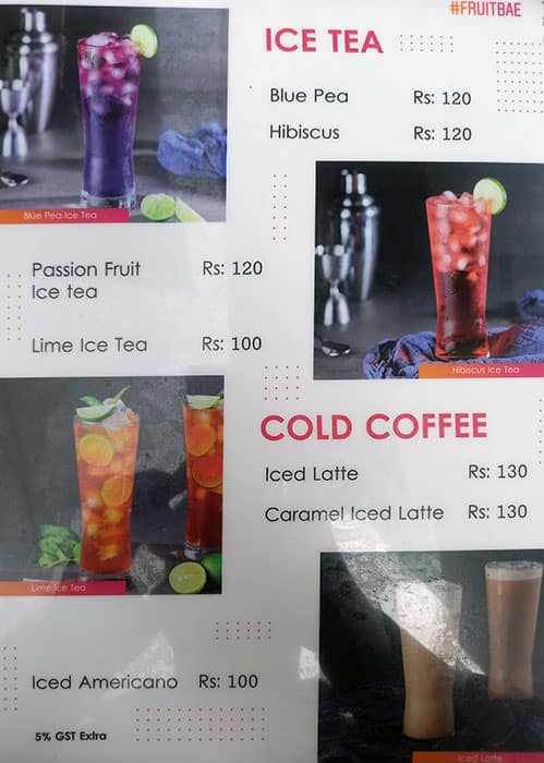 Menu at Fruit Bae, Thiruvananthapuram