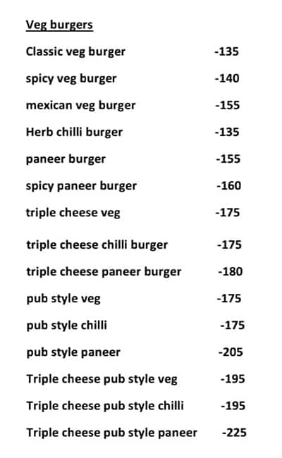 Menu at Only Burgers & Brews, Chennai