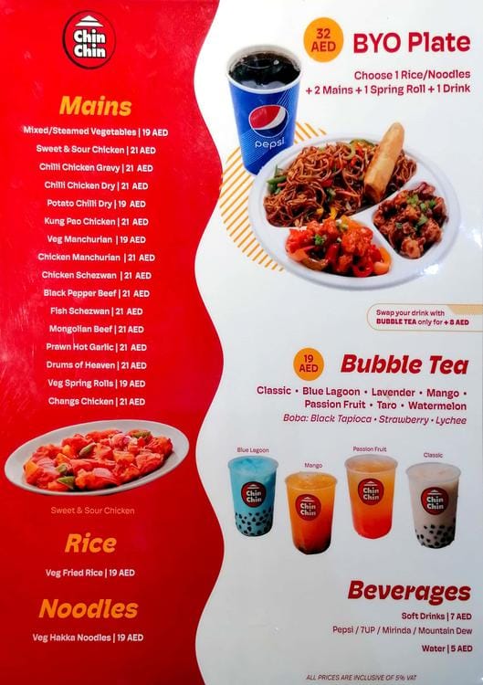 Menu of Chin Chin, Baniyas, Abu Dhabi