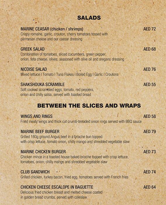 Menu at Barefoot Lounge, Dubai