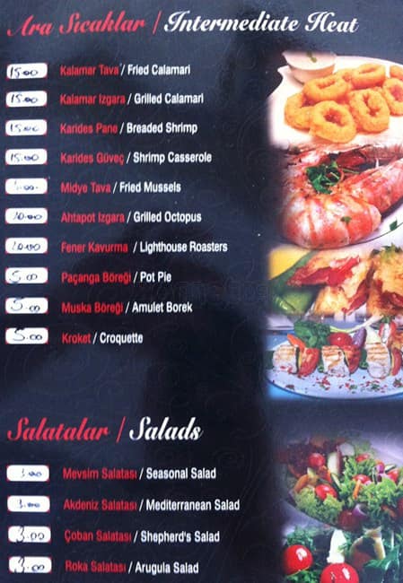 Menu at Telli Balık Restorant, Istanbul