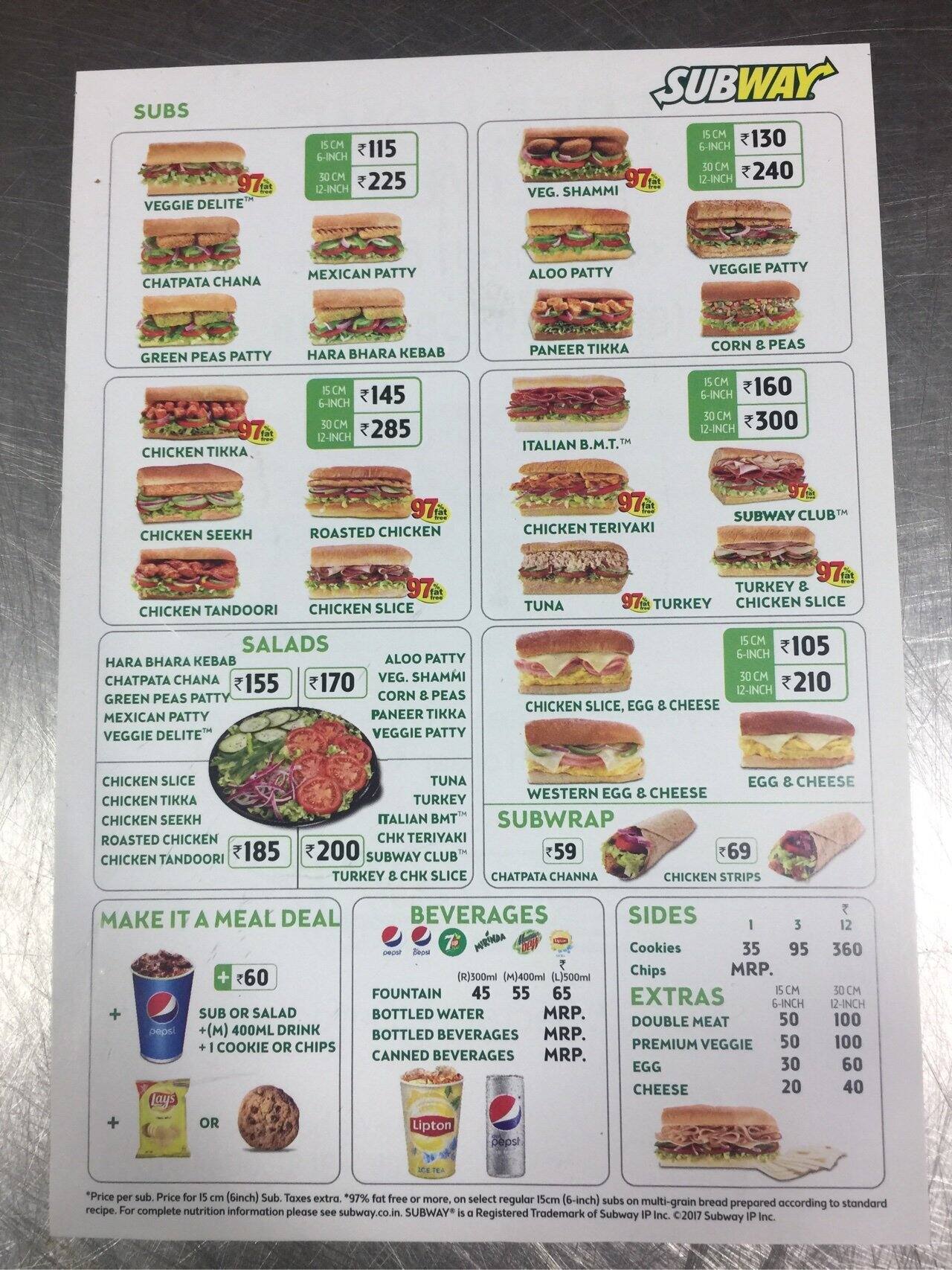 Subway Menu, Menu for Subway, Sector 14, Gurgaon - Zomato