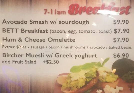 Menu at Tasty Table restaurant, Brisbane City