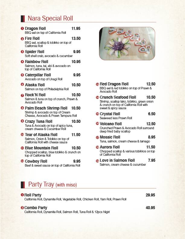 Menu at Nara Korean & Japanese Restaurant, Kamloops