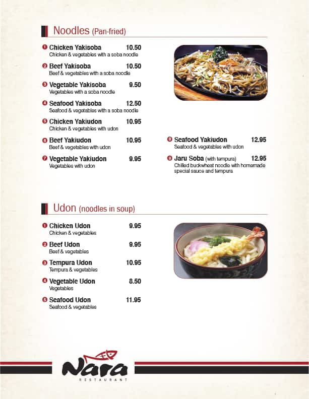 Menu at Nara Korean & Japanese Restaurant, Kamloops