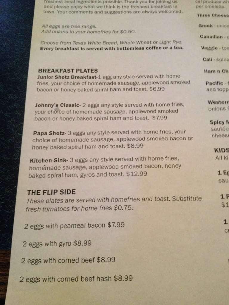 Menu at Johnny Shotz pub & bar, Tecumseh