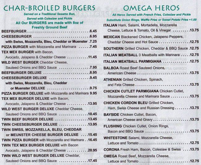 Menu at Omega Coffee Shop restaurant, New York City