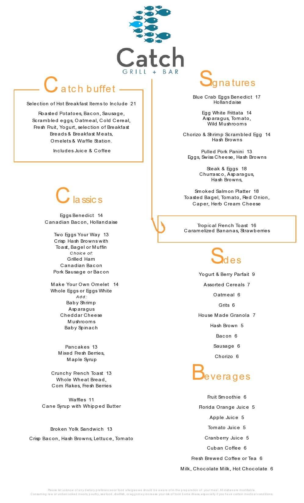 Menu at Catch Grill & Bar, Miami