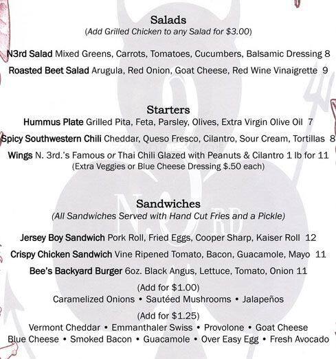 Menu at North Third pub & bar, Philadelphia