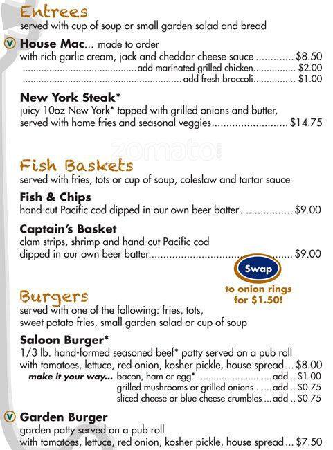 Menu at Trail's End Saloon pub & bar, Oregon City