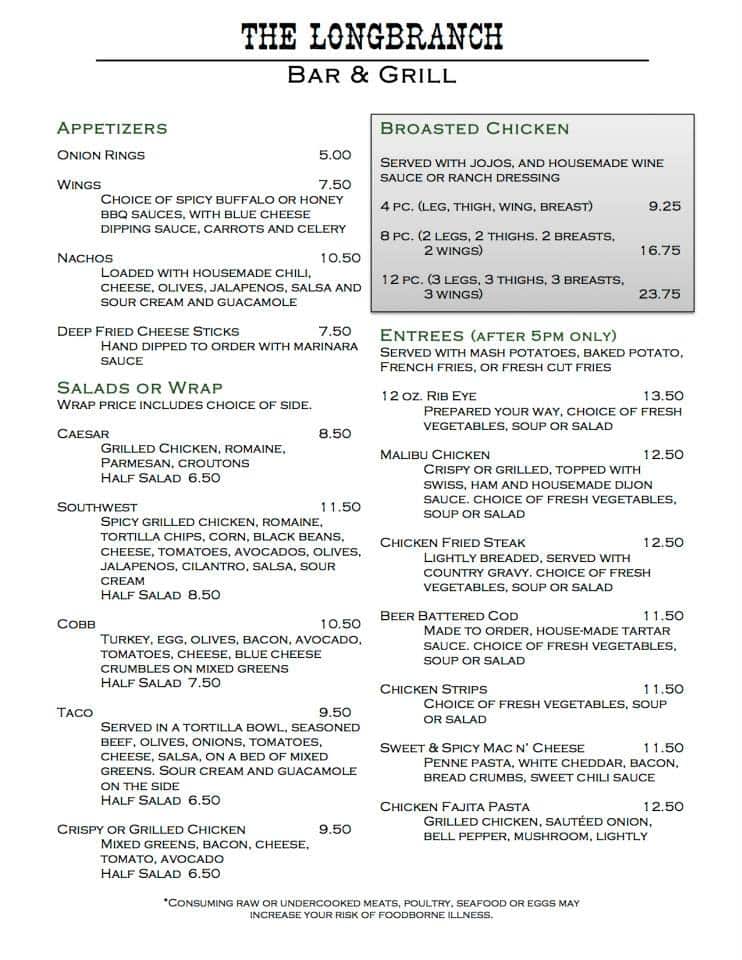 Menu at Longbranch Bar & Grill, Monroe