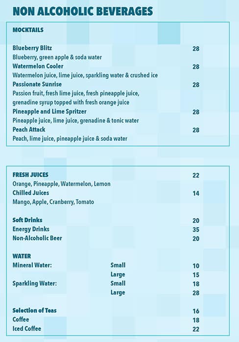 Menu at Pool Bar, Hatta