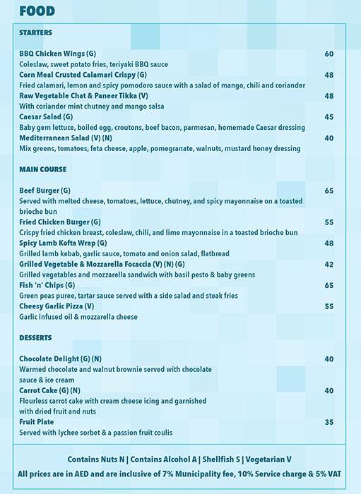 Menu at Pool Bar, Hatta