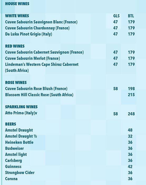 Menu at Pool Bar, Hatta